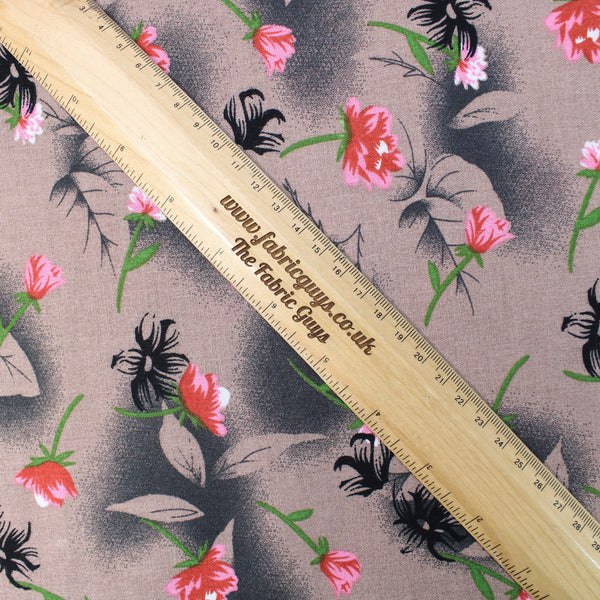 3 Metres Floral Printed Viscose 'Blossom Flower' 60" Wide Brown – The Fabric Guys
