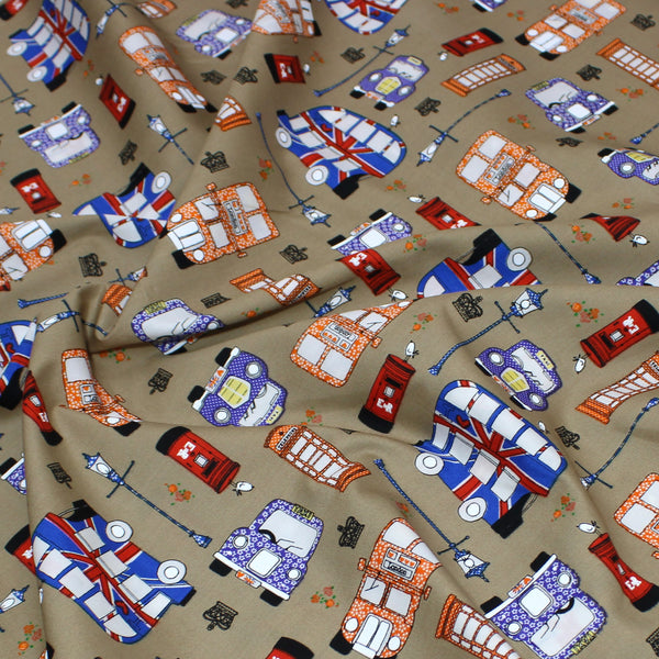 Per Metre Bus Print, Quilting Cotton, 45" Wide - Brown Bus – The Fabric ...